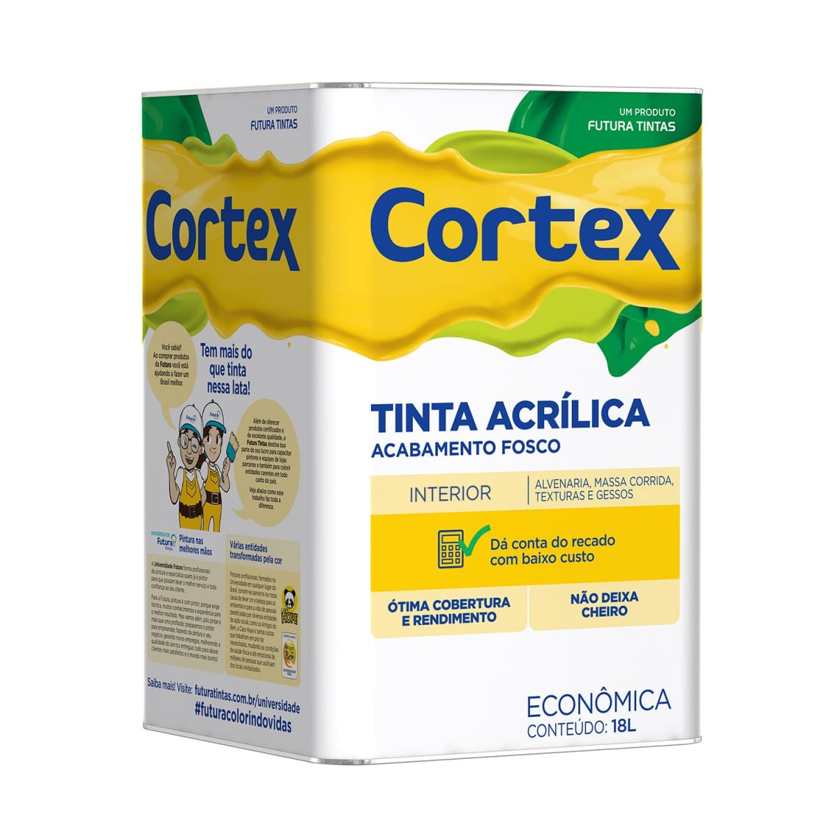 Tinta Acrílica Fosca Cortex Amarelo Vanilla 18L - Futura - Tintas - Tintas | Casa Combate